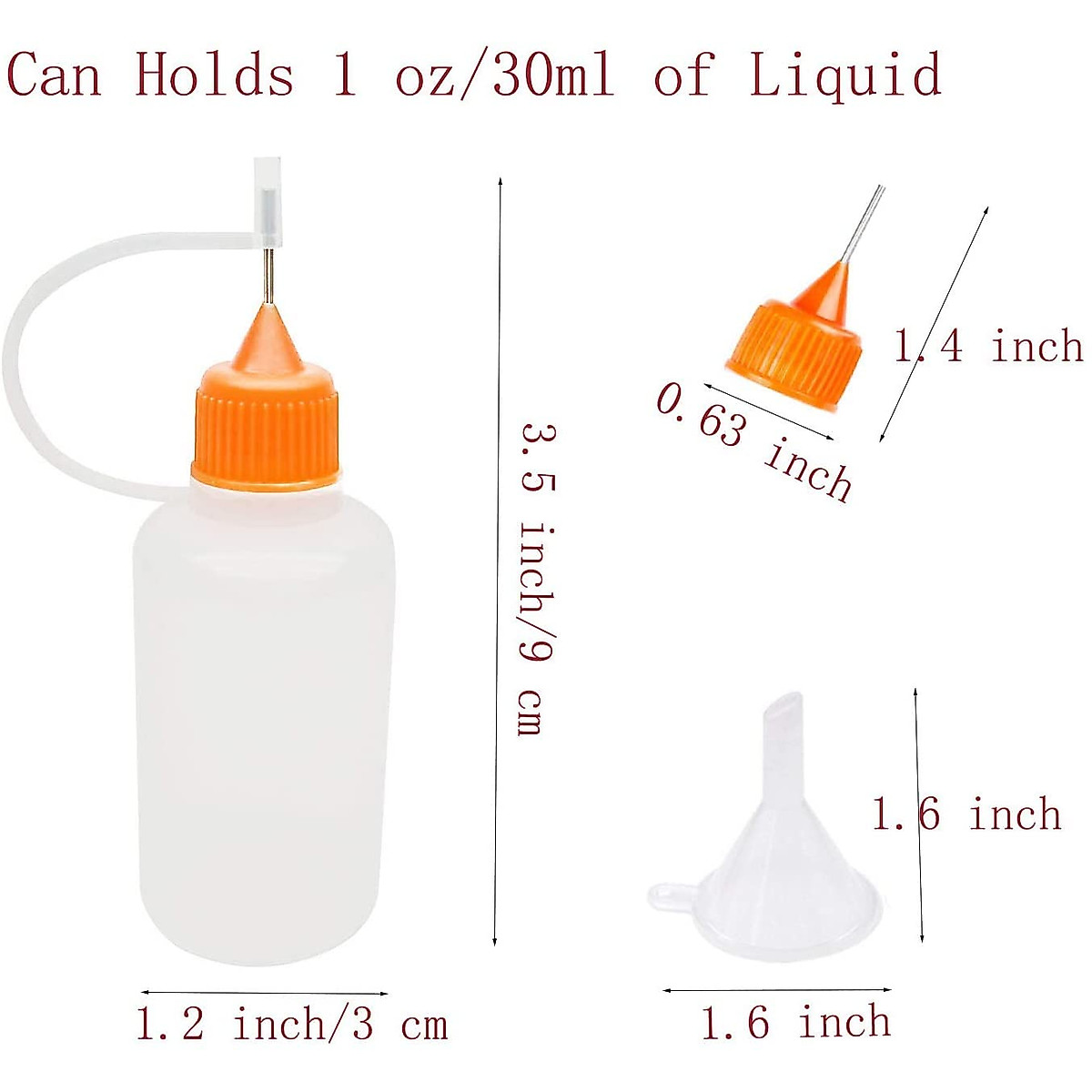 10 Pcs 1 Ounce Precision Tip Applicator Bottle 30 ML Translucent Glue Bottles Multicolor Lid with 2 Pcs Mini Funnel, for Alcohol Ink Craft Acrylic Painting