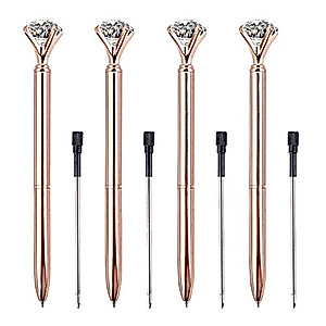 ZZTX 8 PCS Rose Gold Big Crystal Diamond Ballpoint Pen Bling Metal Ballpoint Pen Office Supplies Gift Pens For Christmas Wedding Birthday, Includes 8 Pen Refills