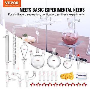 VEVOR New Laboratory Glassware 24/40 Chemistry Glassware 29PCS Chemistry Lab Glassware Kit 250 1000ml for Distillations Separation Purification Synthesis 24/40 29PCS