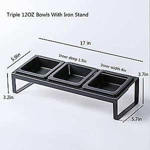 QIRAN Raised Cat Food Bowl,Elevated Cat Bowls with Stand,Ceramic Pet Feeding Bowls for Food and Water,Protect Cat's Spine,Perfect for Cats and Dogs, 12 Ounces*3,Dishwasher Safe,Triple Bowls,Black