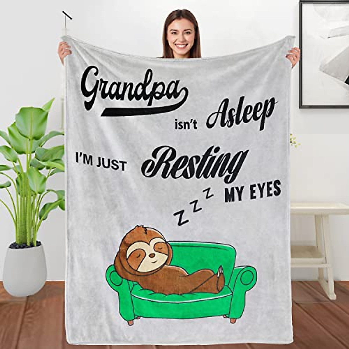 Moyel Grandpa Gifts Funny Sloth Blanket Fluffy Fuzzy Warm Soft Throw Blanket for Grandpa Christmas Fathers Day Birthday Gifts for Grandpa, 59”x51”