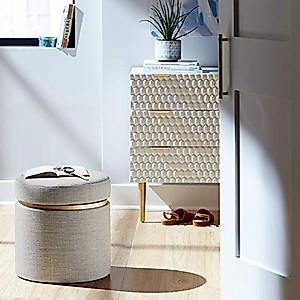 Amazon Brand – Rivet Asher Round Upholstered Storage Ottoman, 15.75"W, Light Grey