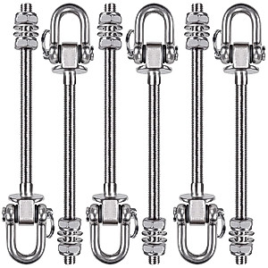 SELEWARE Set of 6 Swing Hanger, Swing Bolts M10 x 9.3", Stainless Steel Heavy Duty Swing Hooks for Wood and Steel Beam Yoga Hammock Chair Porch Swing Sets Seat, 1800LB Capacity