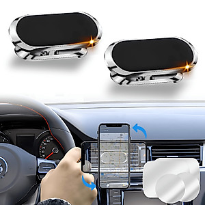 2Pcs Car Magnetic Phone Holder, 360 Degrees Rotation Magnetic Phone Mount, Never Block View, Ultra Magnetic Flex Car Phone Holder, Dashboard Car Mount Compatible All Smart Phones(Silver)