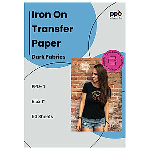PPD Inkjet Premium Iron-On Dark T Shirt Transfers Paper LTR 8.5x11" Pack of 50 Sheets (PPD004-50)