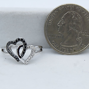 Dazzlingrock Collection 0.25 Carat (Cttw) Round Black Diamond & White Diamond Split Shank Entwined Double Heart Promise Ring for Women in 925 Sterling Silver Size 7