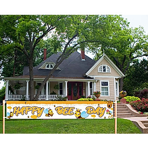 Large Happy Bee Day Banner | Bumble Bee Birthday Party Decoration | Happy Bee Day Party Supplies | Bumblebee Baby Shower Decoration - 9.8 x 1.6FT