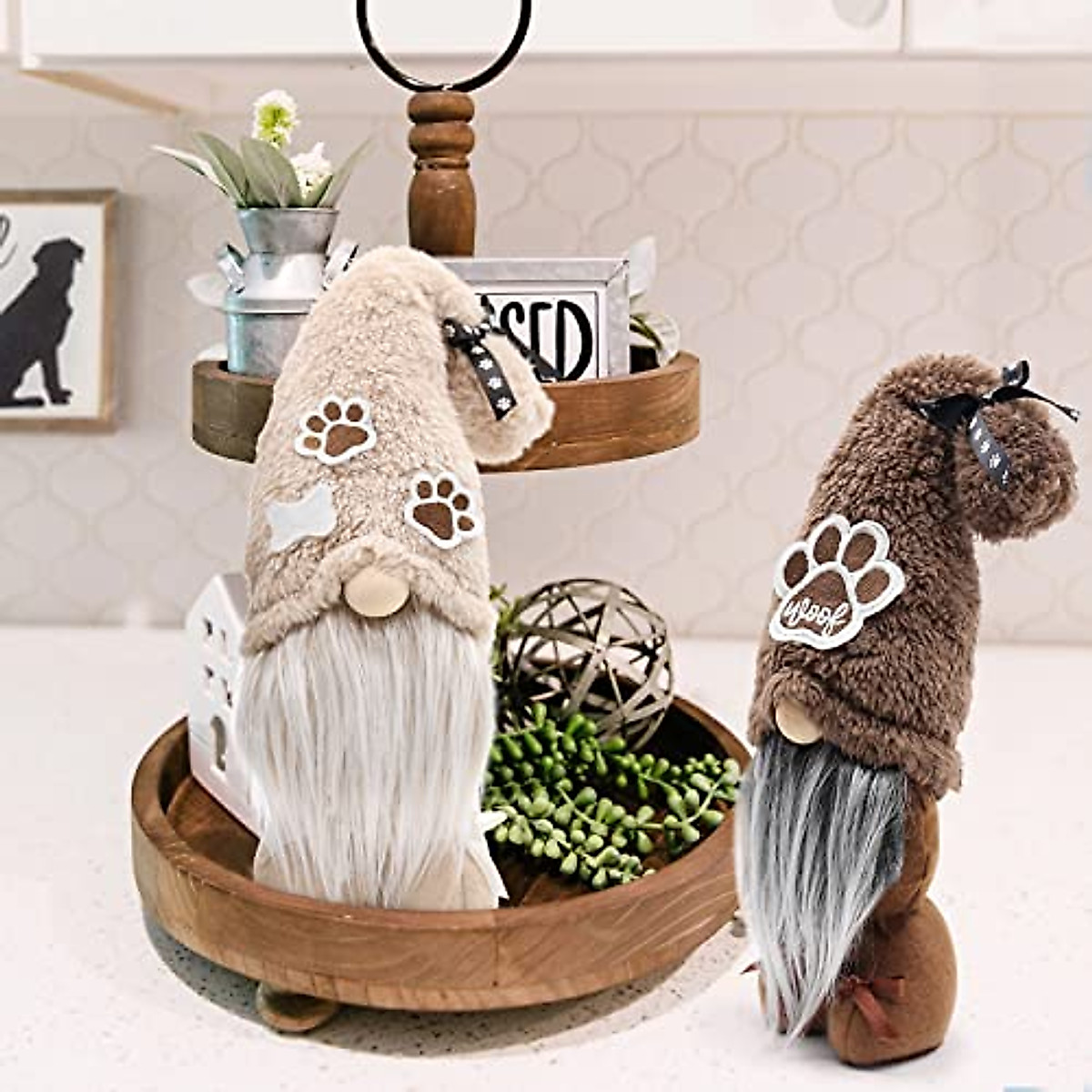 Dog Gnomes Paws Doll Gnomes Spring Stuffed Gnomes Swedish Tomte Puppy Tiered Tray Decoration Handmade Scandinavian Figurine Nordic Plush Spring Summer Farmhouse Home Decor Gift for Dog Lover
