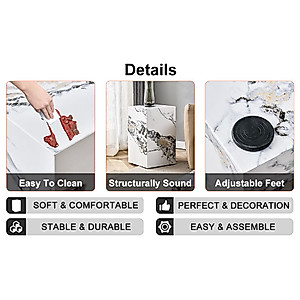 HESIEU Accent Table Side Table with Faux Marble Pattern Modern White Coffee Table Cube Stylish Accent Center Table Cocktail Table Marble Nightstand for Living Room Bedroom Office Dining Room