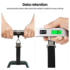 BAGAIL Digital Luggage Scale,110lbs Hanging Baggage Scale with Backlit LCD Display,Portable Suitcase Weighing Scale,Travel Luggage Weight Scale with Hook,Strong Straps for Travelers.(Silver with Temp）