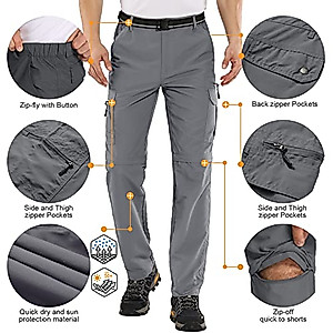 Mens Hiking Pants Convertible boy Scout Zip Off Shorts Lightweight Quick Dry Waterproof Stretch Breathable Fishing Safari Pants,6101,Grey,32