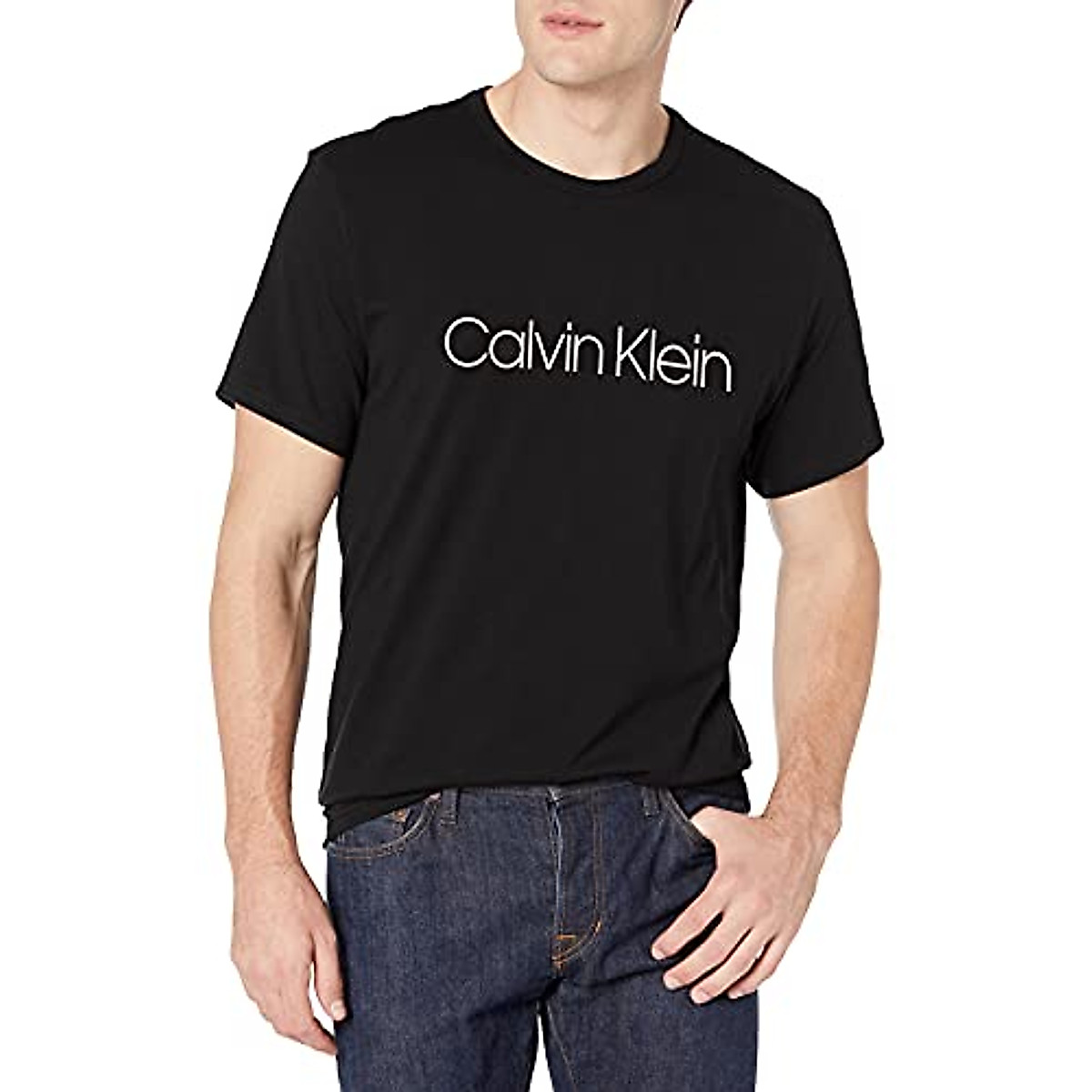 Calvin Klein Men's Chill Short Sleeve Crew Neck, Black W White Logo, L