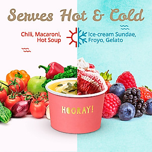 MATICAN Paper Ice Cream Cups, 50-Pack 9-oz Disposable Dessert Bowls for Hot and Cold, 9-ounce, Gold Foil Hooray, Hot Pink, Baby Pink, Mint, Yellow, Blue