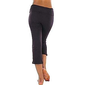 ToBeInStyle Women's Cropped Yoga Sweatpants Bermuda Capris w/Fold Over Waistband - Small - Brown