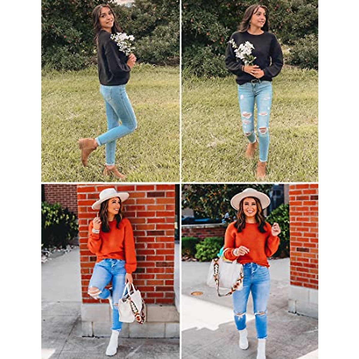 ZESICA Women's 2023 Crew Neck Long Lantern Sleeve Casual Loose Ribbed Knit Solid Soft Pullover Sweater Tops,ArmyGreen,Medium