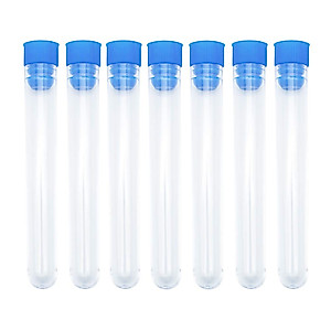 Eowpower 10ml 16x100mm Clear Plastic Test Tubes with Blue Caps, Pack of 50