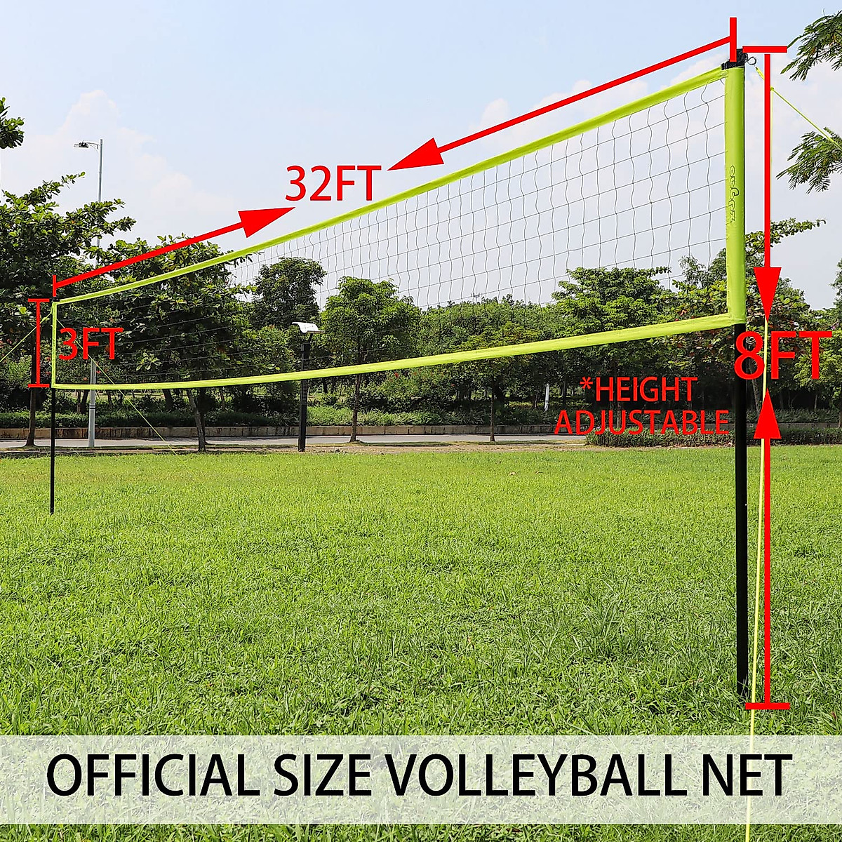 Outdoor Portable Volleyball Net System - Adjustable Height Poles with Soft Volleyball Ball, Pump, Hammer, Boundary Line, and Carry Bag for Backyard, Beach, Lawn