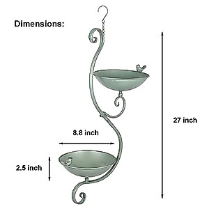 Jemeni Hanging Bird Bath, Double Bird Baths/Feeder Bowl for Outdoors Garden Decoration, S-Shape…