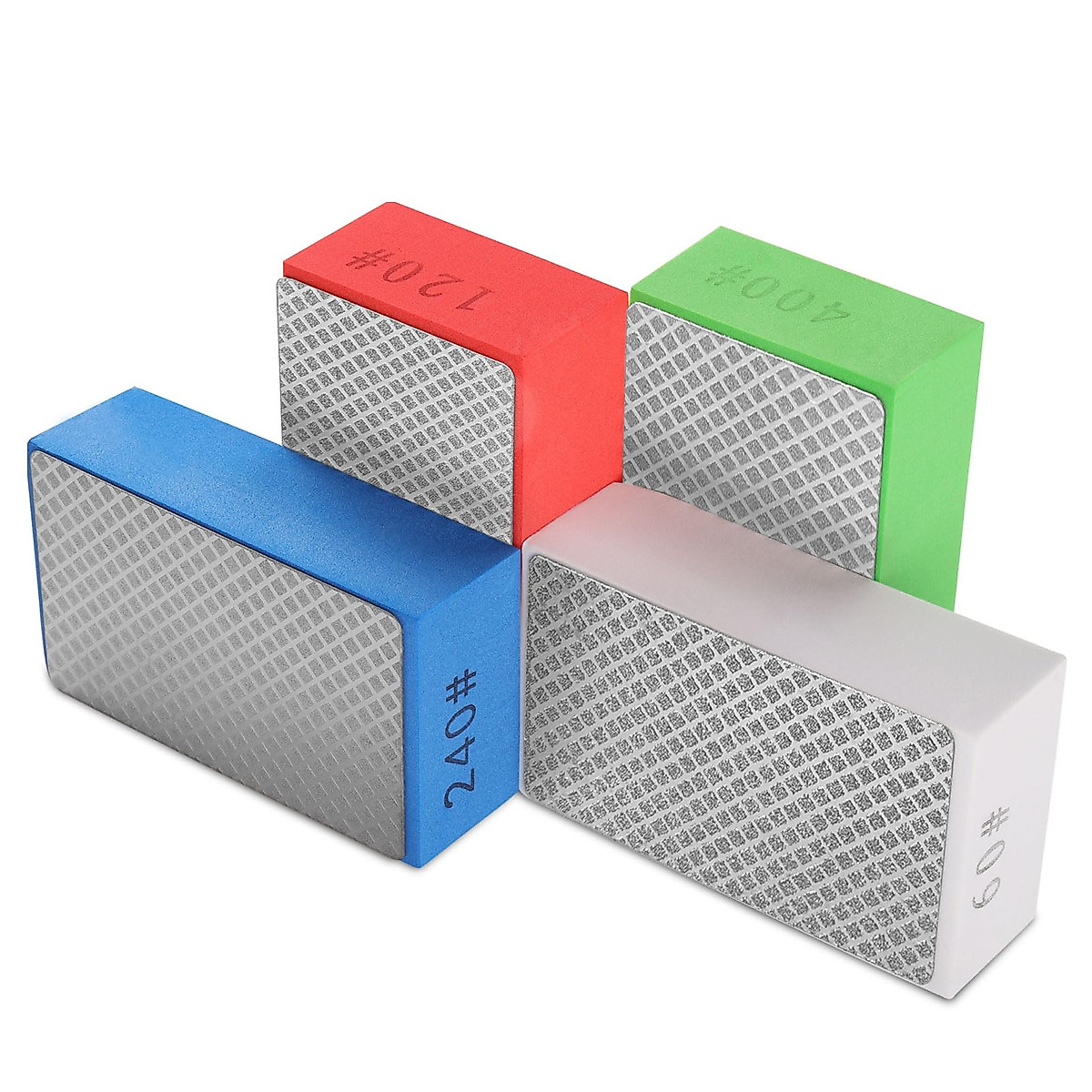 WORKEASE Diamond Hand Polishing Pads, 4PCS Diamond Sanding Block 60/120/240/400 Grit Diamond Hand Pads Foam Backing for Tile Glass Stone Marble Granite Ceramics Metal Wet&Dry