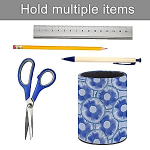 Blue Pineapple Ring Pattern Round PU Leather Pen Holder Desk Organizer Storage Container Pencil Container Brush Scissor Box