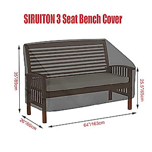 SIRUITON 3-Seat Heavy Duty Garden Patio Sofa/Loveseat/Bench Cover,100% Waterproof Outdoor Sofa Cover, Lawn Patio Furniture Covers Black,64" W x 27" D x 35" H