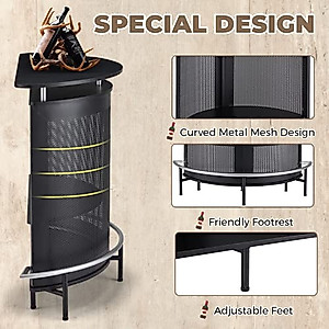 JOMEED Bar Table with Storage, High Top Table with Metal Mesh Front, Goblet Holders and Footrest, Semi Cylindrical Shape Black Liquor Bar for Home