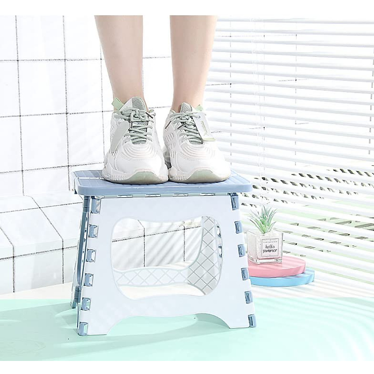 9 Inch Folding Step Stool Step Platform Anti Slip Top Portable Compact Foldable Step Ladder for Bathroom, Garden, Library, Kitchen, School, Closet & Shower for Kids and Adults