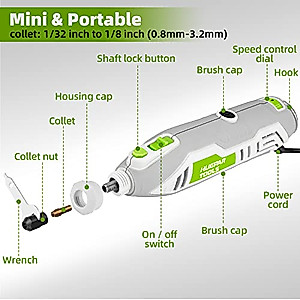 Huepar Tools Rotary Tool Kit, 130W 235pcs Accessories with Flex Shaft include MultiPro Keyless Chuck, 6 Variable Speed 10000-35000RPM Electric Drill Set for Crafting Projects and DIY Creations - RT130