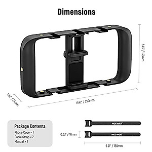 NEEWER Smartphone Video Rig, Phone Video Stabilizer Grip Vlogging Cage with Cold Shoe Tripod Mount, Phone Rig for Videomaker Film Maker Video grapher Compatible with iPhone Samsung and More, A104
