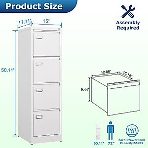 AFAIF 4 Drawer File Cabinet with Lock, Office File Cabinets for Home Office,18" Deep Metal Narrow Vertical Filing Cabinet, White File Cabinet Office Storage Cabinet Organizer fits Letter/Legal Size