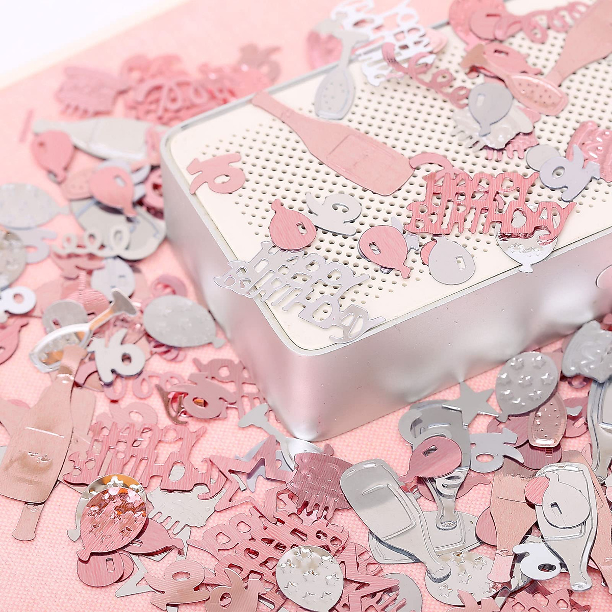 16th Birthday Confetti Rose Gold Number 16 Happy Birthday Party Confetti Metallic Foil Balloon Star Birthday Cake Table Scatter Confetti for 16 Birthday Party Anniversary Celebration Decorations