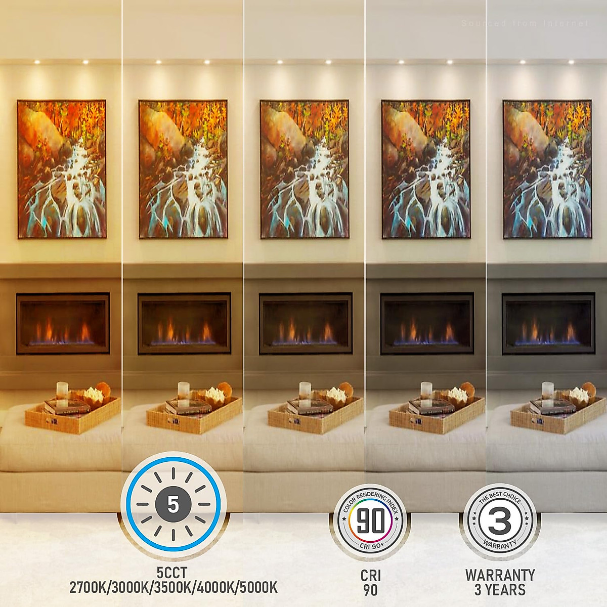 TORCHSTAR 12-Pack 5CCT 3 Inch Gimbal LED Recessed Light, 7W CRI90+ Dimmable Adjustable Eyeball Canless LED Downlight, 2700K/3000K/3500K/4000K/5000K Selectable, Airtight IC, ETL