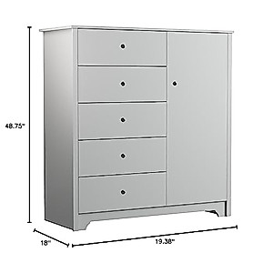 South Shore Vito Door Chest with 5 Drawers and Adjustable Shelves, Pure White