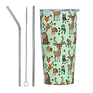 Yaxongx 20oz Tumbler Squirrel Deer Owl Double Wall Vacuum Insulated Coffee Mug with Lid and Metal Straw Brush Reusable Stainless Steel Water Bottle Travel Cup Gifts for Car Ice Drinks Hot Beverage