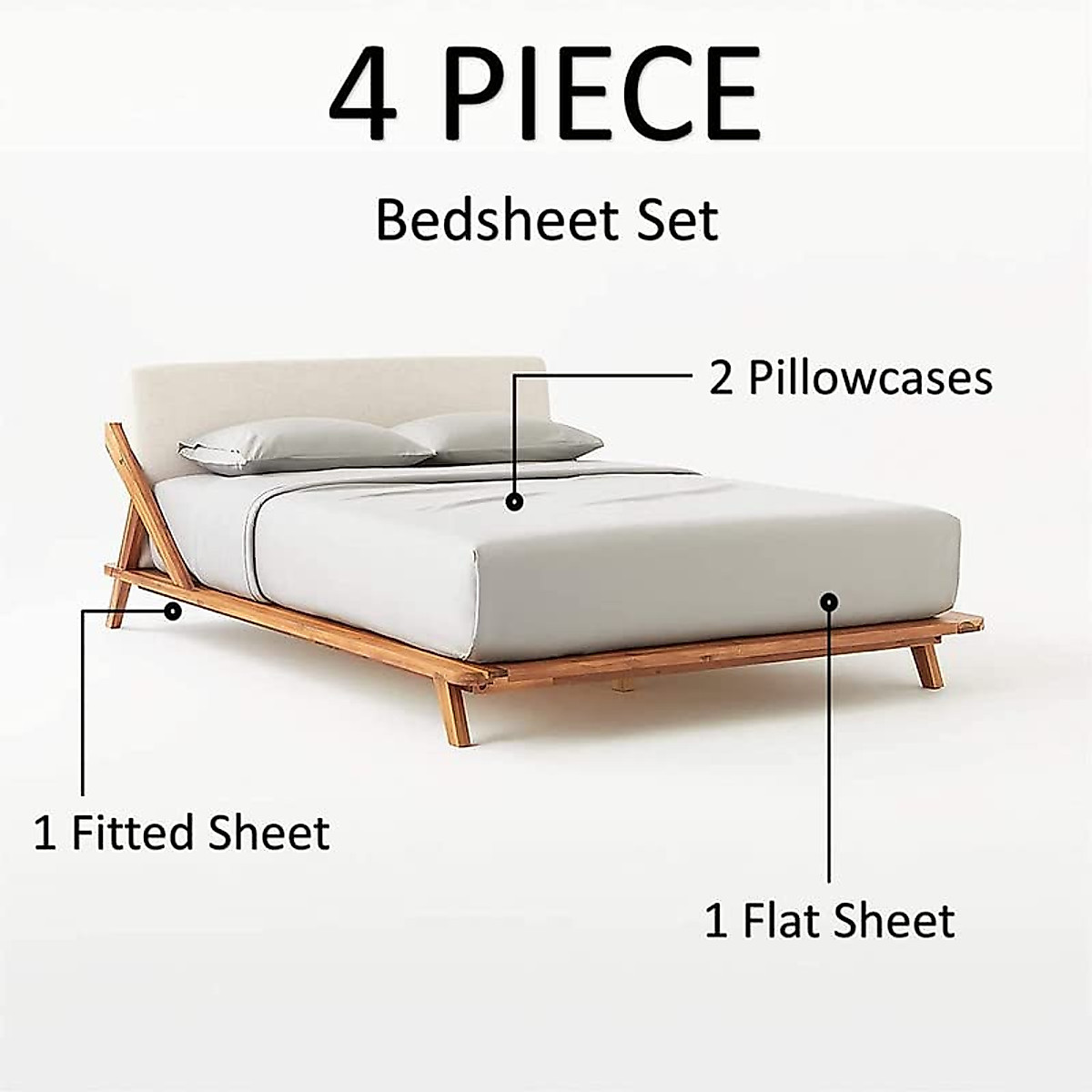 4 Piece Premium Sheet Set Cotton Full_54"x75", 100% Egyptian Cotton, 1000 Thread Count, 16 Inch Deep Pocket of Cotton Sheets, (Light Grey Solid) 100% Long Staple Sateen Soft Combed Cotton