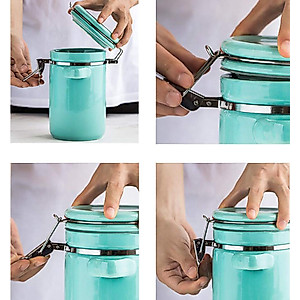 Foraineam 4-Piece Ceramic Canister Set Airtight Food Storage Container with Clamp Top Lid and Wooden Spoon