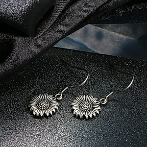Titanium Vintage Sunflower Drop Earrings For Women, Stainless Steel Flower Dangle Earrings Charms, Pure Titanium Hook Hypoallergenic For Sensitive Ear