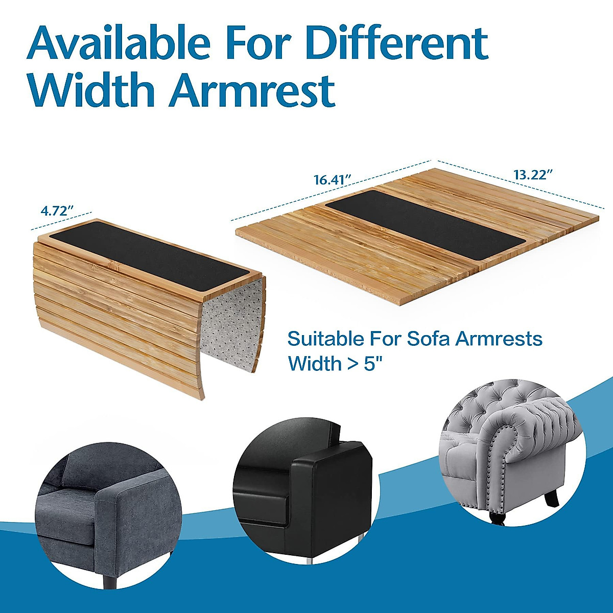 Semounva Bamboo Sofa Armrest Tray, Armchair Table Sofa Arm Tray, Bamboo Design Couch Arm Table Caddy for snacks, Drinks, Remote, Cups, Flexible and Foldable Tray