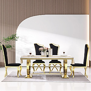 ACEDÉCOR Dining Room Chairs, Black Velvet Upholstered Dining Chairs, Modern Dining Chairs with Gold Legs, Streamlined Back and Mirror X-Shaped Metal Legs, Black high-Back Dining Chairs Set of 20
