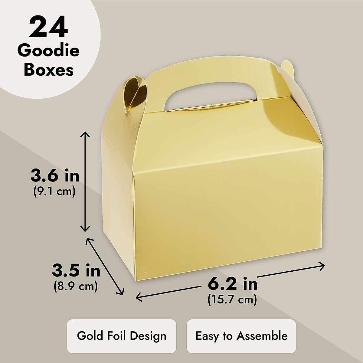 Juvale Gold Gable Boxes for Birthday Treats, Wedding Party Favors (6.2 x 3.6 x 3.4 In, 24 Pack)