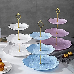 Aebor Cupcake Stand, 3 Tier Plastic Tiered Tray, Dessert Candy Snacks Bread Tower Tray, Plastic Cake Stand for Wedding Home Holiday Birthday Christmas Party Decor (Pink)