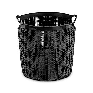 DecorRack Woven Storage Basket Organizer, 6.5 Inch, Wicker Plastic Bin with Handles for Bathroom, Home, and Office (Brown)