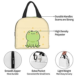 Senheol Cute Frog Cartoon Print Lunch Box, Kawaii Small Insulation Lunch Bag, Reusable Food Bag Lunch Containers Bags for Women Men