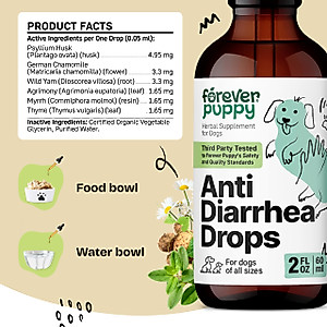Anti-Diarrhea Liquid Drops for Dogs - Diarrhea Relief Drops - Fiber Supplements w/Psyllium Husk - Prebiotics for Dogs' Digestive Support - Dog Food Supplements for Firmer Stool & Gut Health - 2 oz