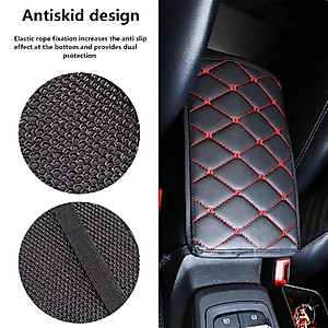 Center Console Cover,Soft Comfortable PU Leather Car Armrest Cushion,Waterproof and Anti-scratch Armrest Seat Box Cover Profector,Car Interior Accessories Universal For SUV/Truck/Vehicle (Black/Red)
