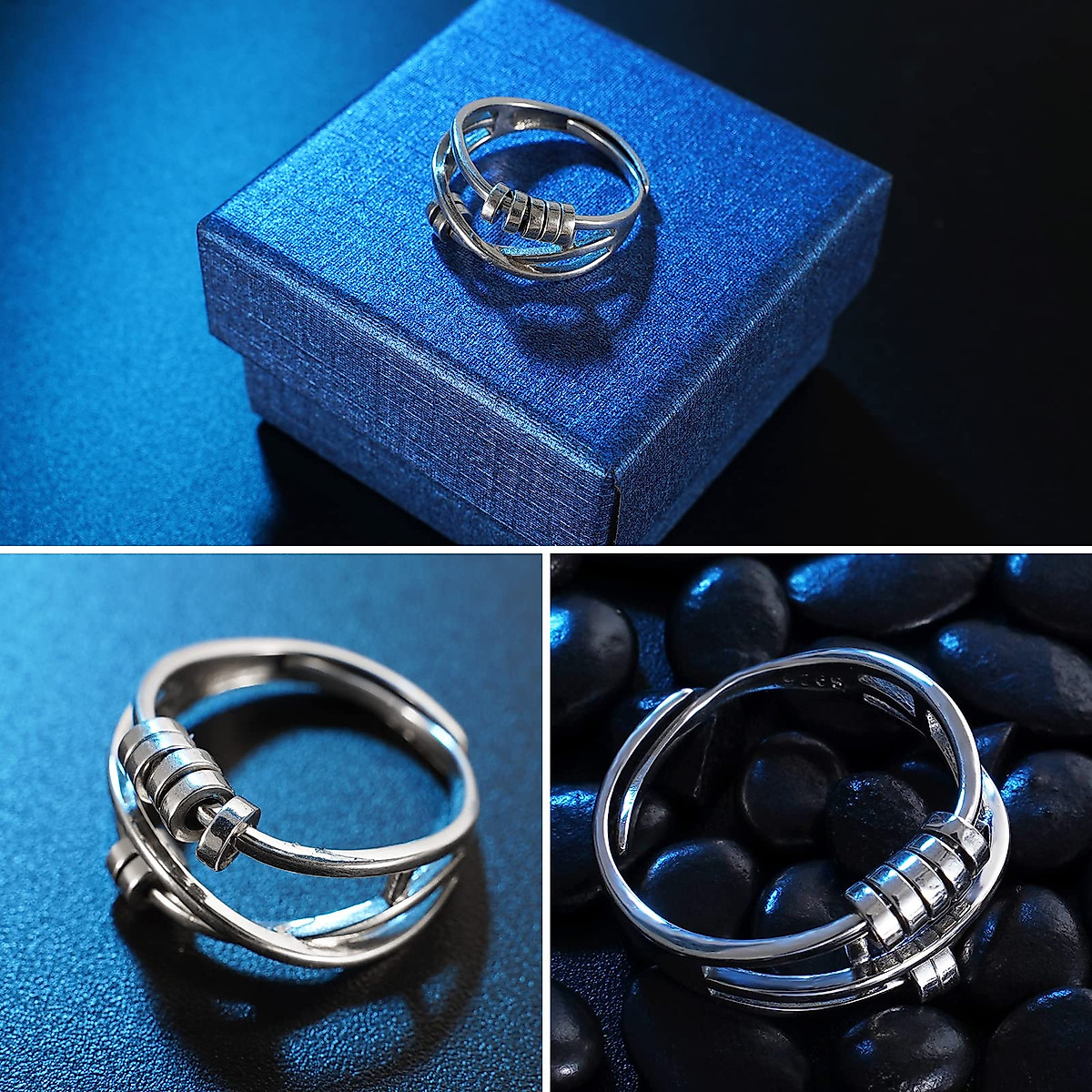 STJERNES s925 Sterling Silver Relaxing Rings For Women，Adjustable Stacking Spinning Worry Ring，Jewelry for Best Friends