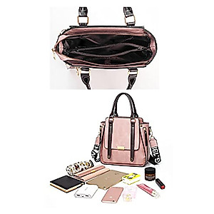 YAQUNICER Women Soft Synthetic PU Leather 4pcs Satchel Crossbody Large Capacity Top-Handle Handbags Shoulder Clutches Purse-Black