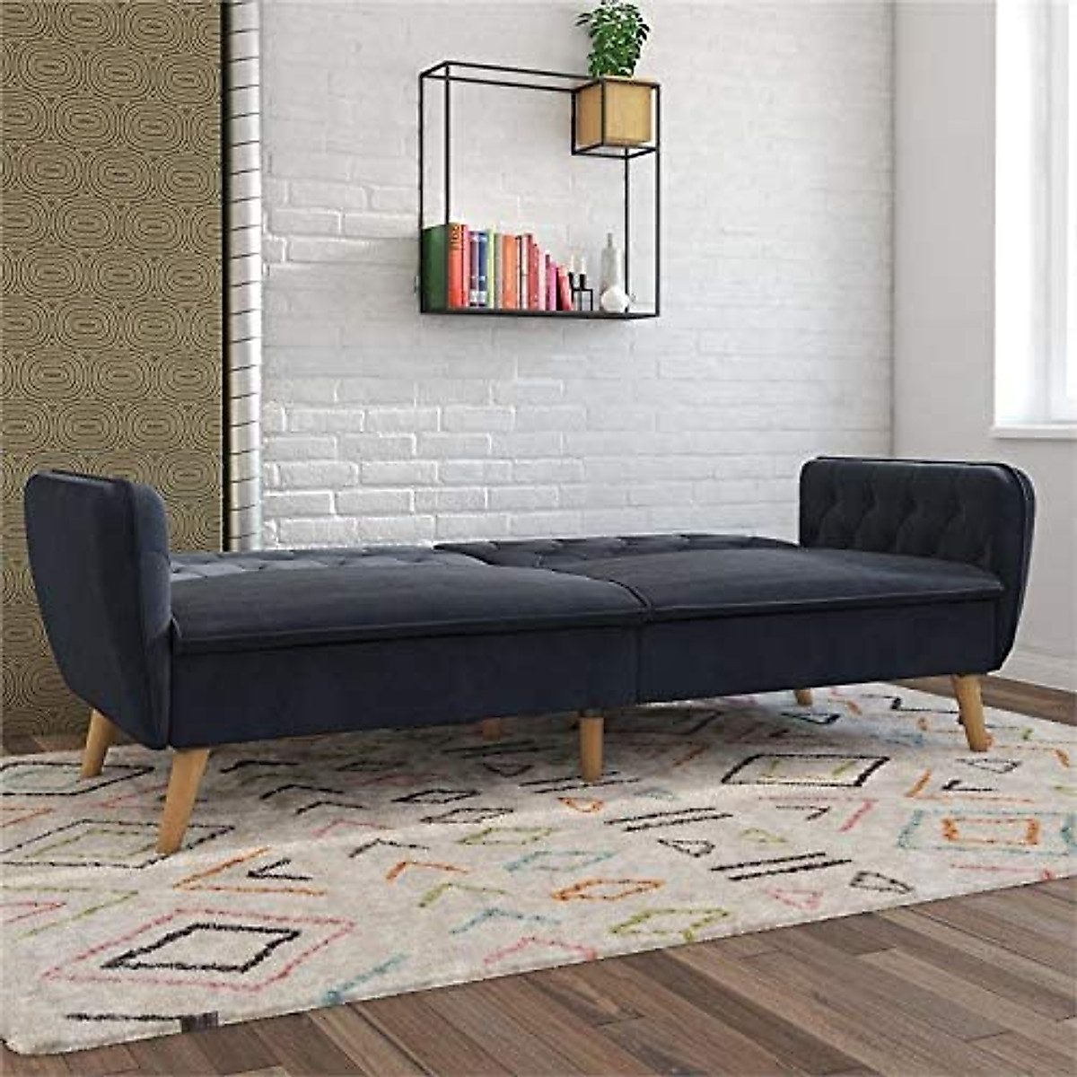 Novogratz Tallulah Memory Foam Futon, Blue Velvet,Width: 83",Depth: 33.5",Height: 32.5",2144679N