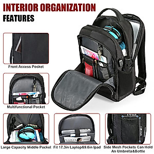 Anti-Theft Travel Laptop Backpack - 15.6 Inch Water Repellent Work Bookbag with USB Charging Port - Durable College School Casual Daypack Fits 15.6 Inch Laptop for Men/Women Black