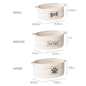 RGI Home Dog Toy Storage Baskets – Set of 3 Oval Fabric Rope Organizer Bins for Pet and Household Storage, Multi-Sized with Easy-Carry Handles, Durable and Stylish, Charcoal Gray on Ivory